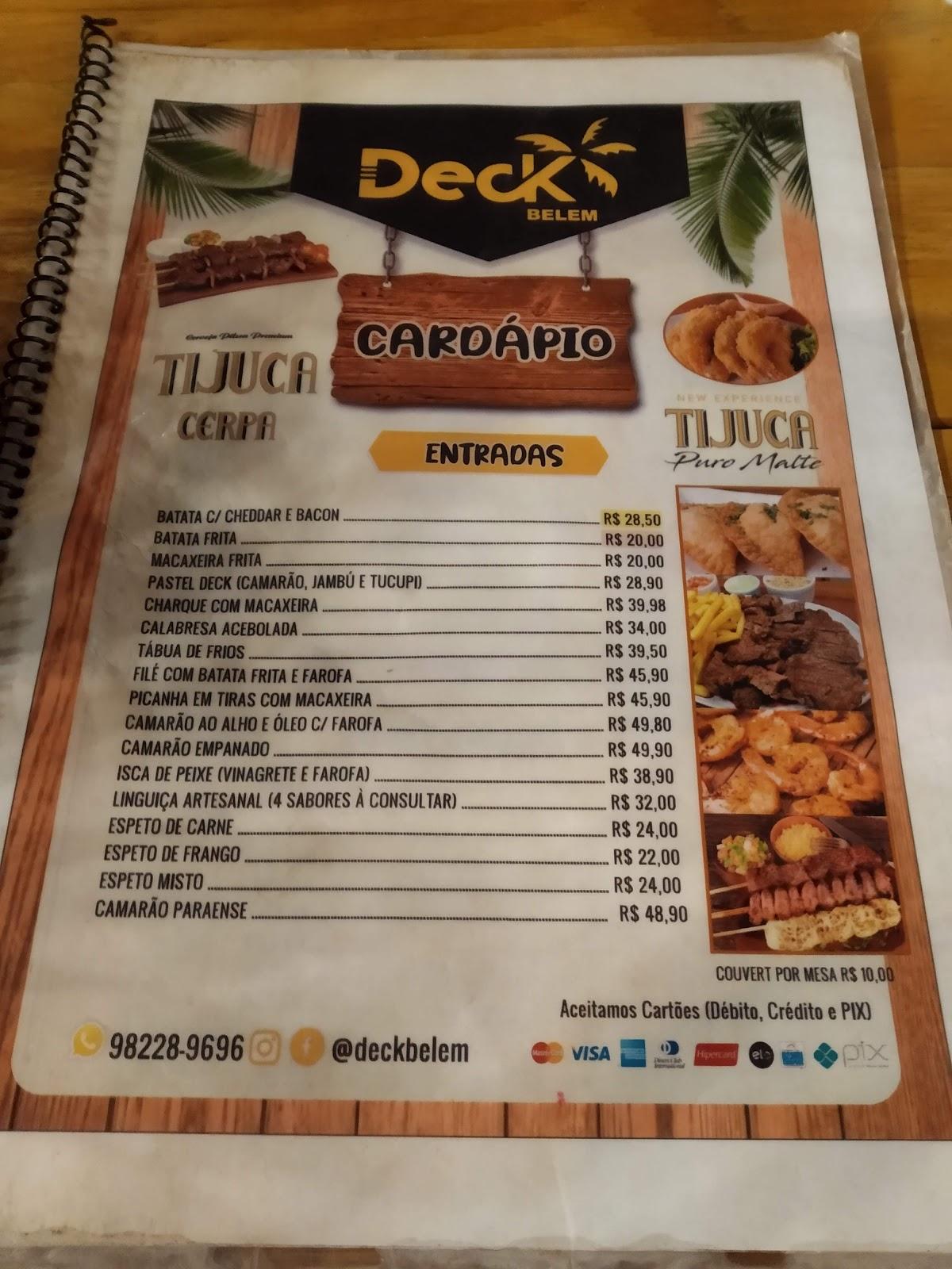 Menu em Deck Belém restaurante, Belém