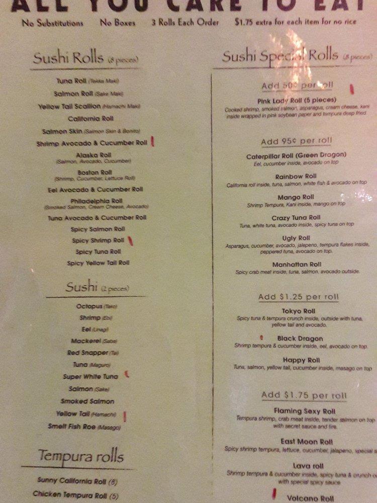 Menu at East Moon restaurant, Longmont