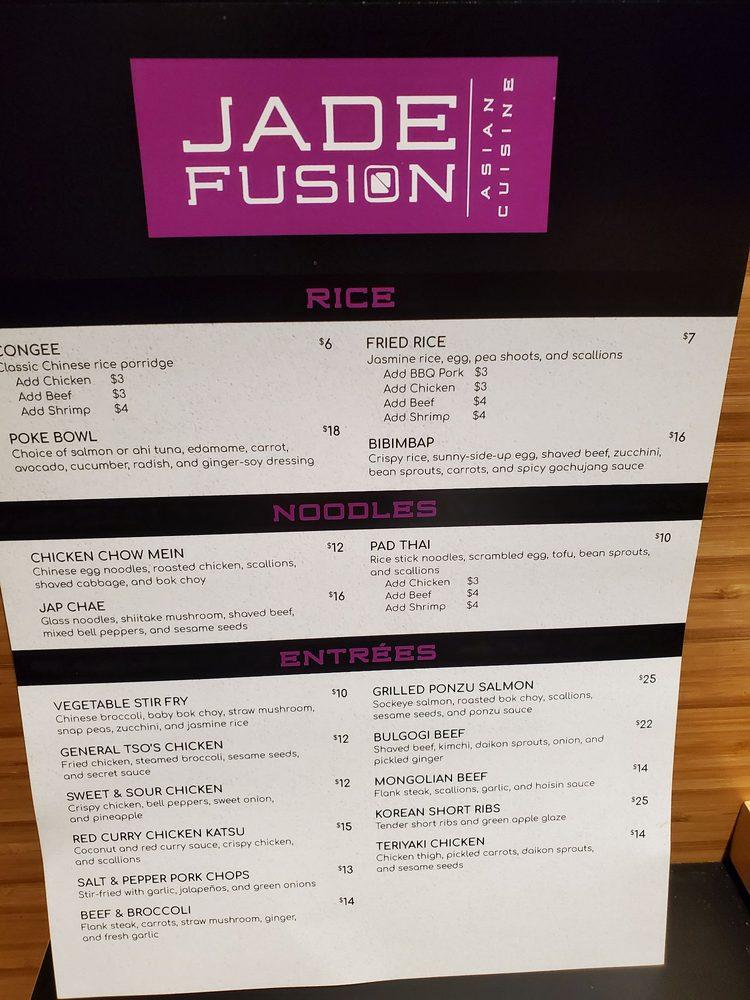 Menu at Jade Fusion desserts, Arlington