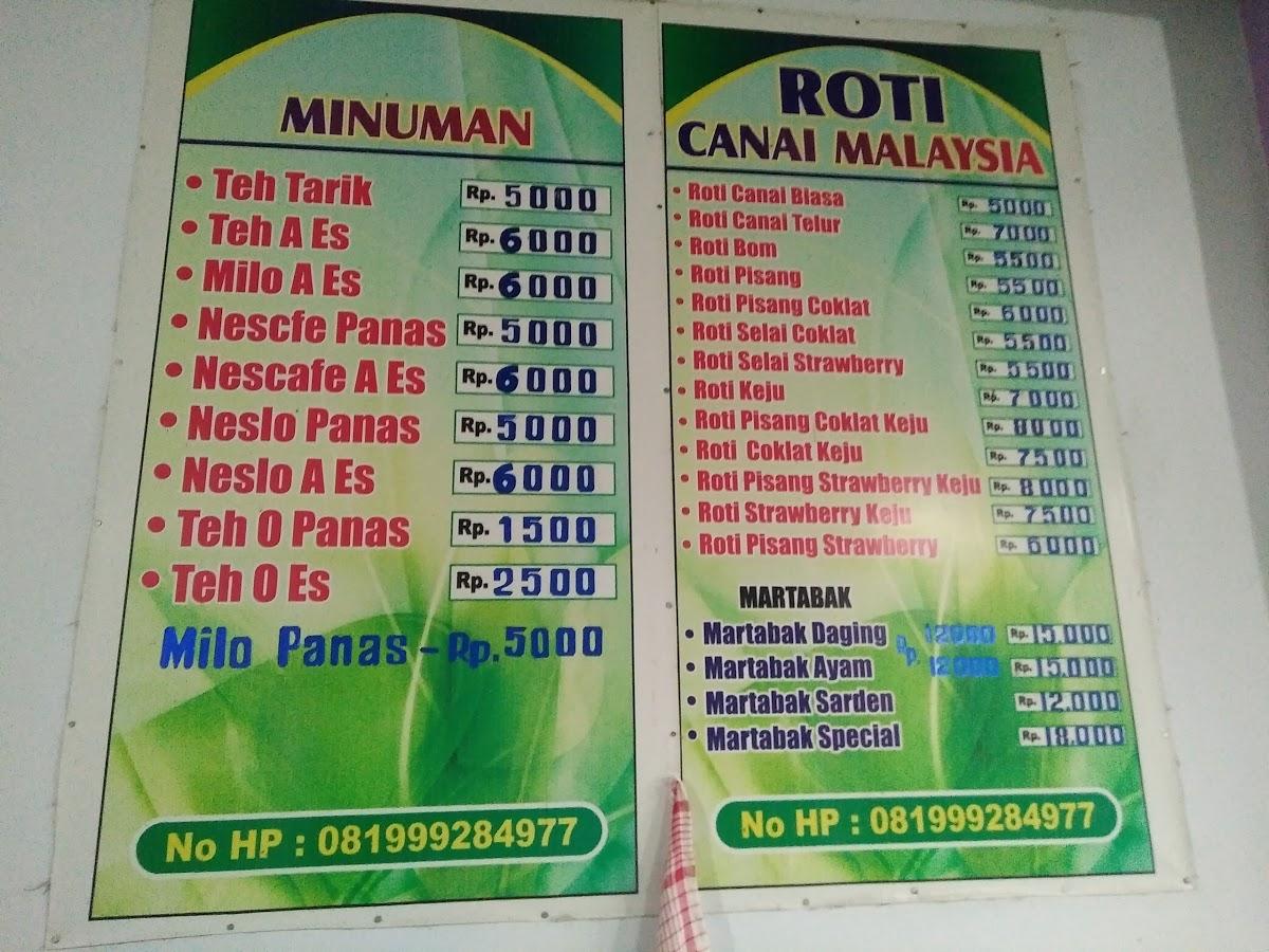 Carta del restaurante Roti Canai, Indonesia