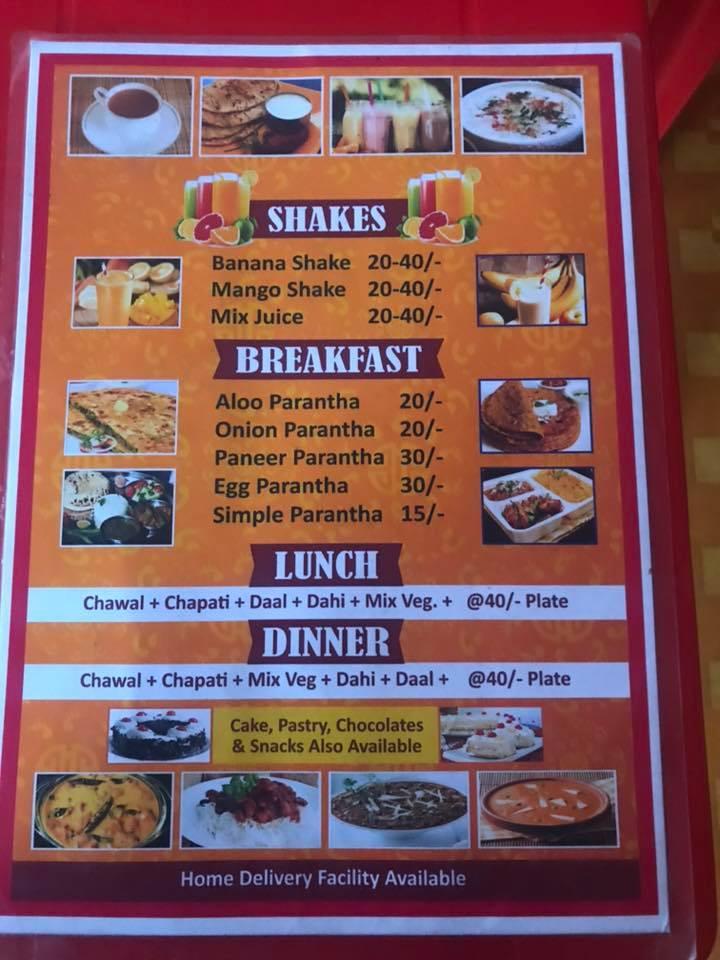 Menu at Shiva cafe, Jawalamukhi