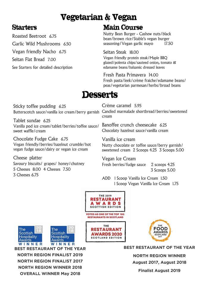 Menu at The Stables Restaurant & Grill, Fort William, Fort William