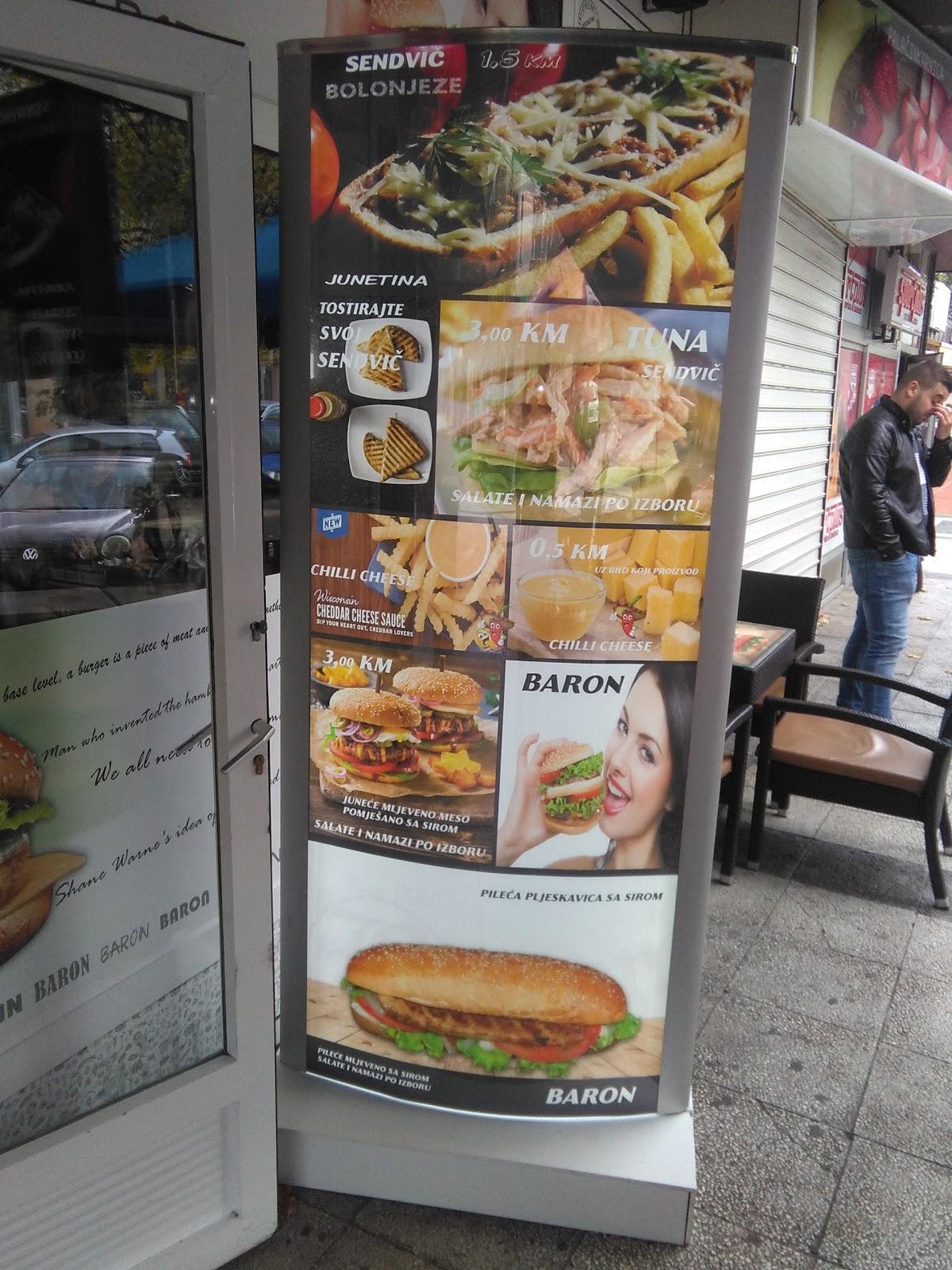 Menu at Baron Grill, Brčko