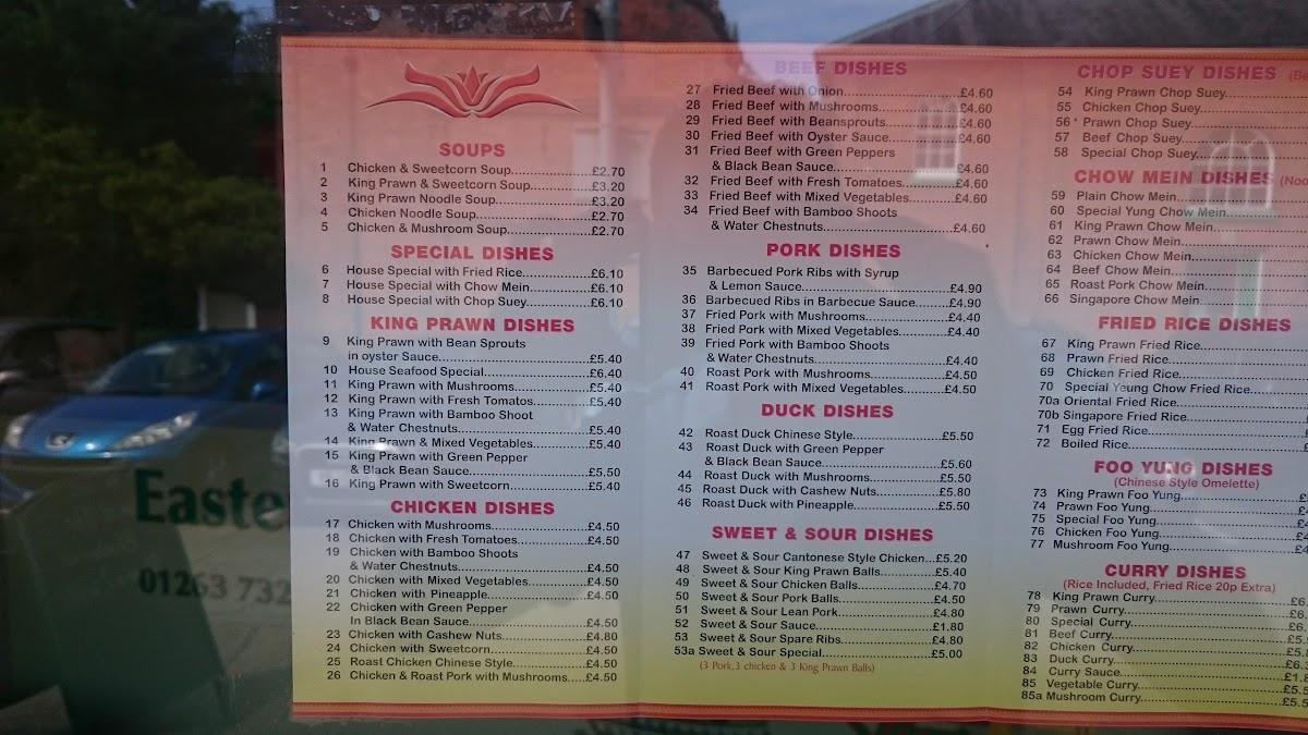 Menu at Eastern Sea fast food, Hevingham