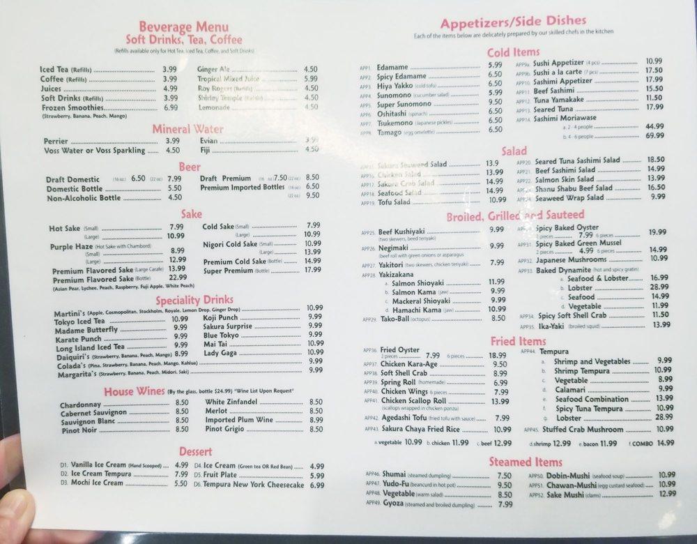 Menu at Sakura Chaya restaurant, Fresno