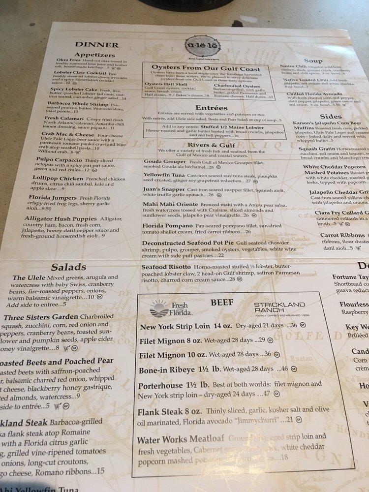 Menu at Ulele restaurant, Tampa, N Highland Ave