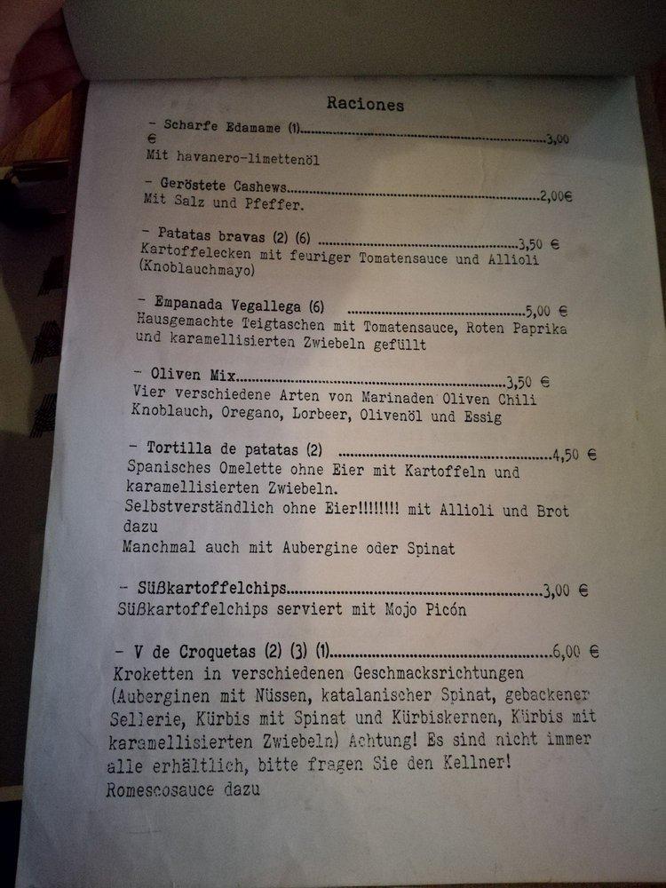 Menu at Alaska Bar, Berlin