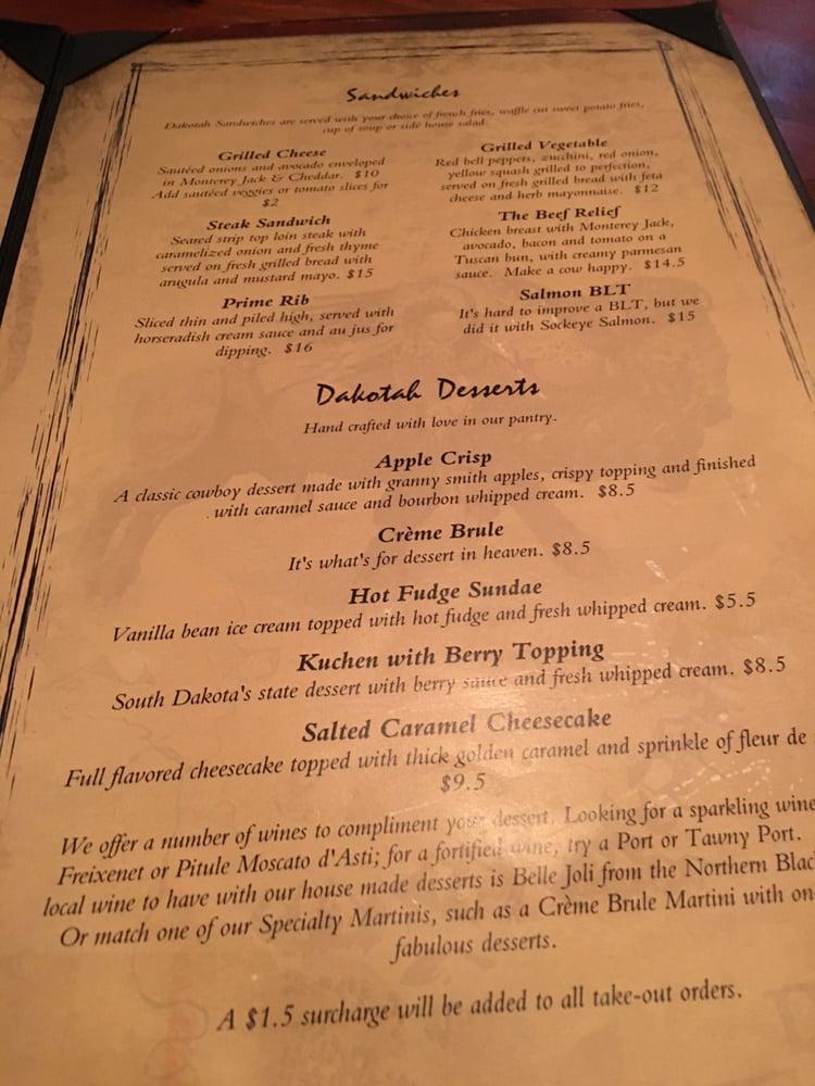 Carta de Dakotah Steakhouse, Rapid City
