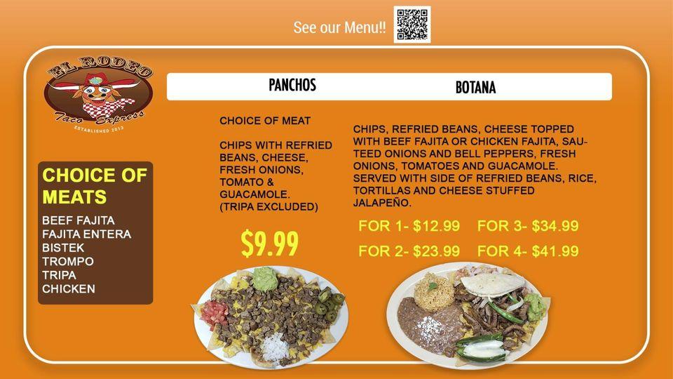 Menu at El Rodeo Taco Express restaurant, McAllen