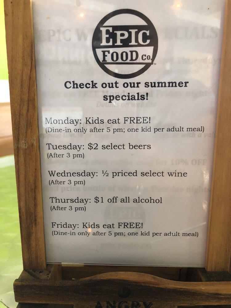 Menu at Epic Food Co restaurant, Wilmington