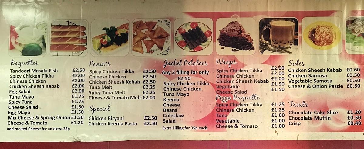 Menu at Fillings fast food, Birmingham, 187 Cherrywood Rd