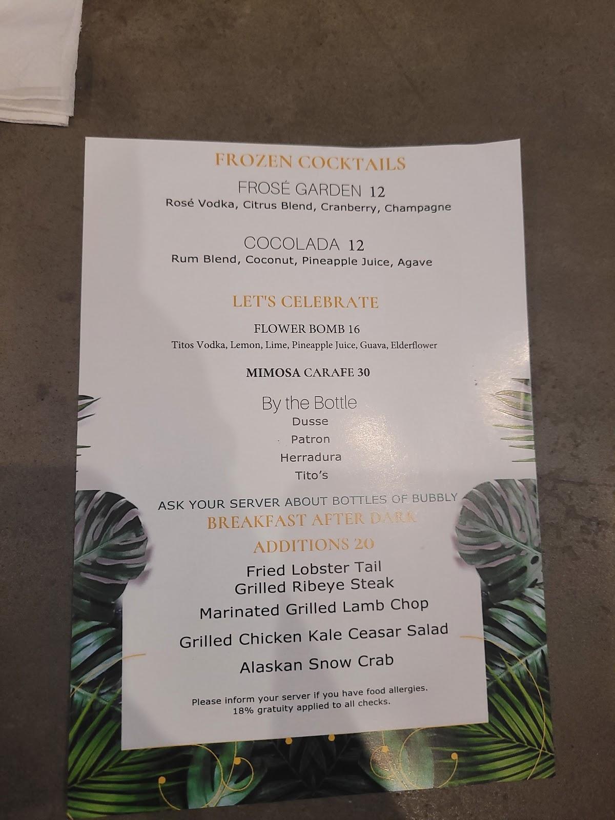 Menu at Garden Parc Brunch & Events restaurant, Atlanta