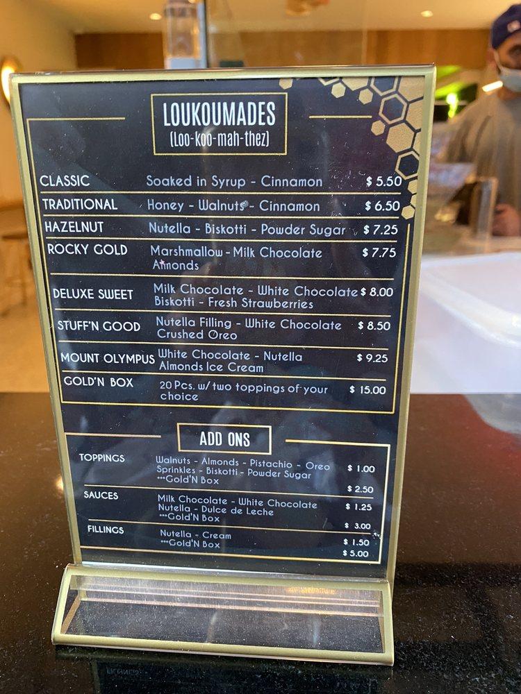 Menu at Gold'N Honey desserts, New York City