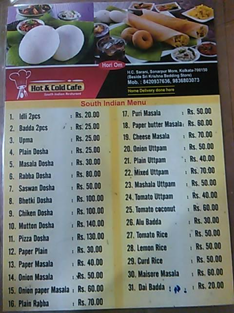 Menu at HOT & COLD CAFE, Kolkata