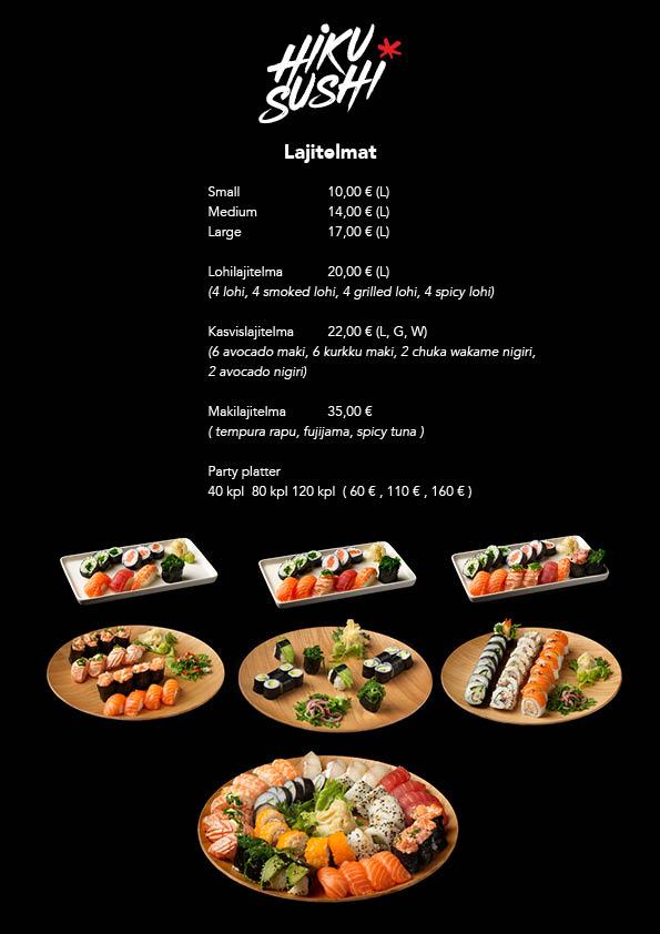 Menu at Hiku Sushi restaurant, Helsinki
