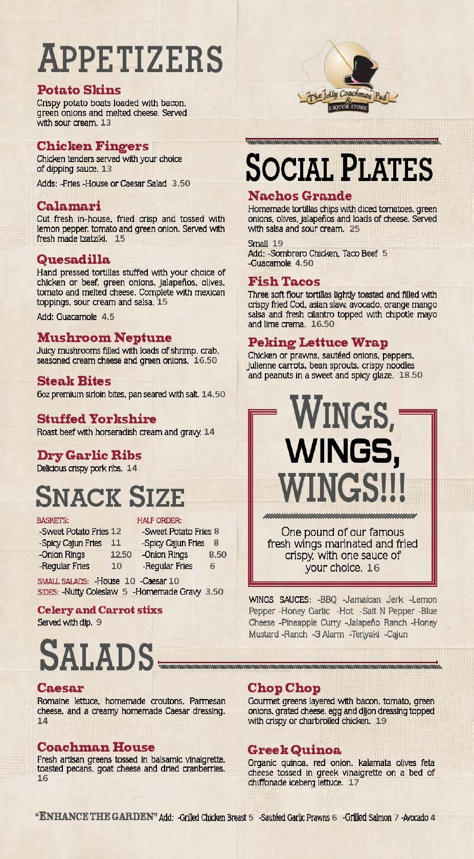 Menu at Jolly Coachman Pub & Liquor Store, Pitt Meadows