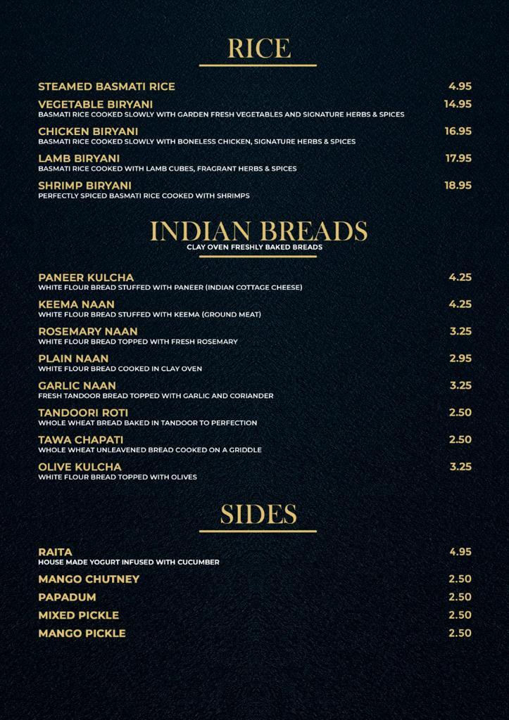 Menu at Koshaa Fine Indian Cuisine restaurant, Toronto