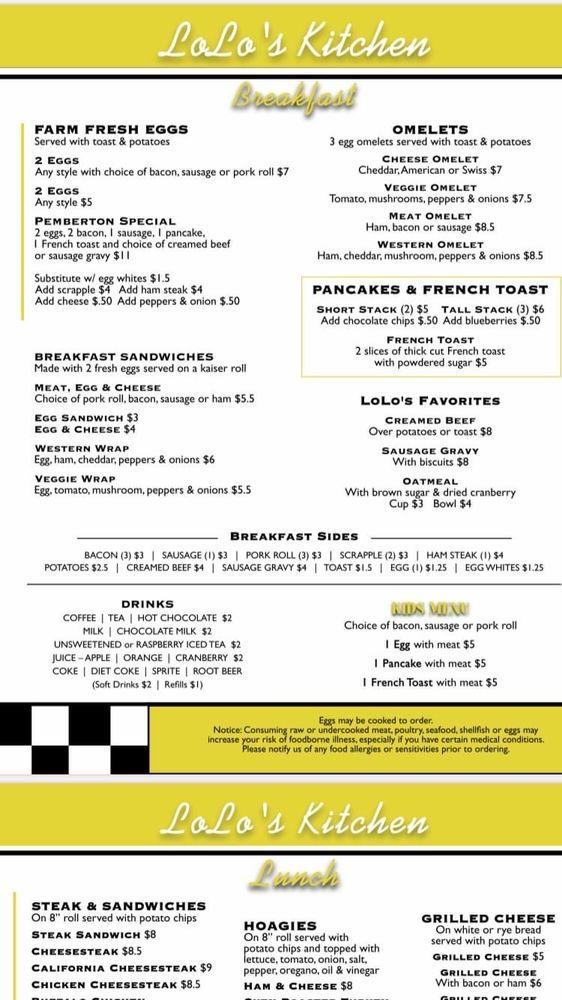 Menu at LoLo’s Kitchen cafe, Pemberton