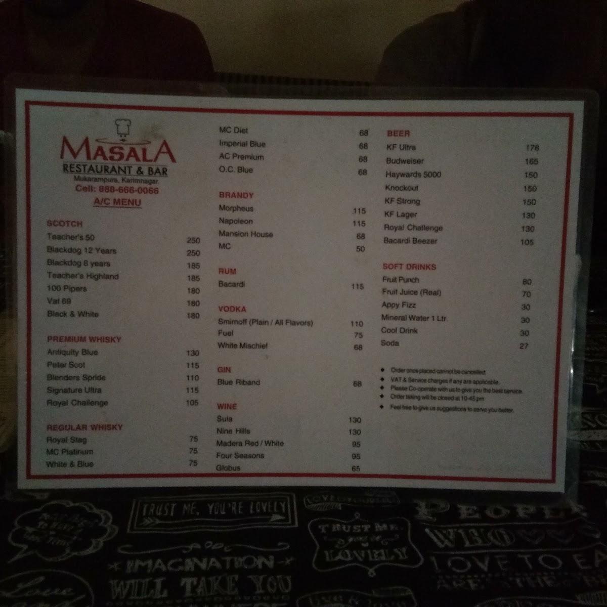 Menu at Masala Restaurant & Bar, Karimnagar
