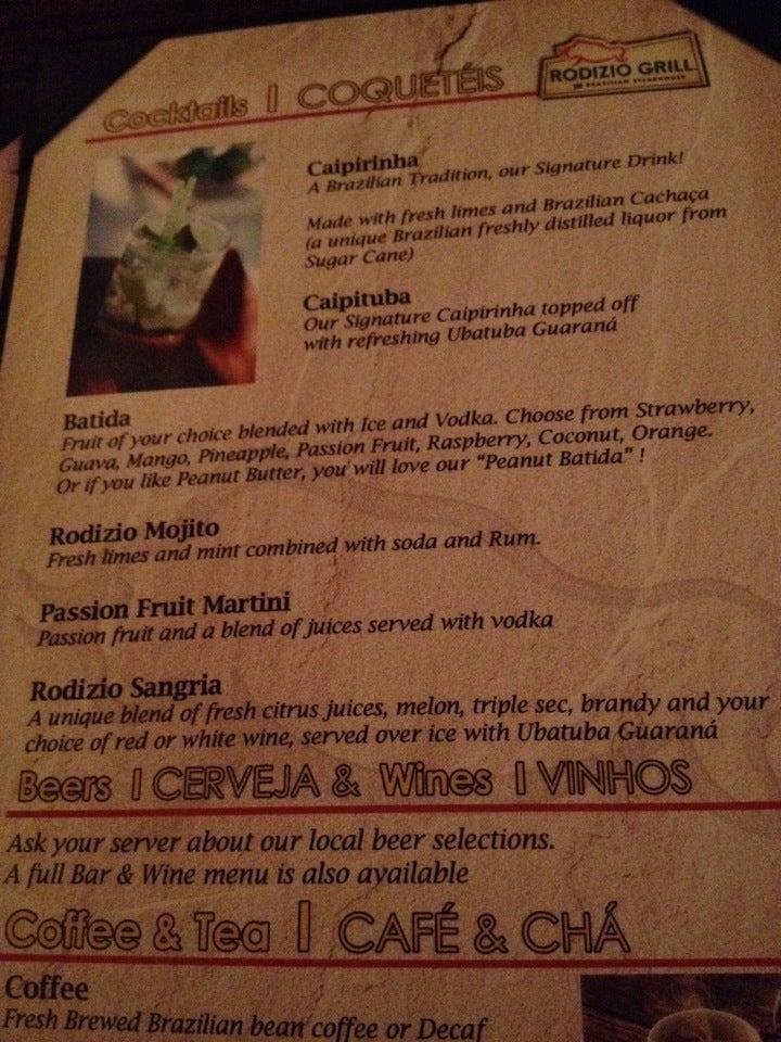 Menu at Rodizio Grill Brazilian Steakhouse Denver, Denver