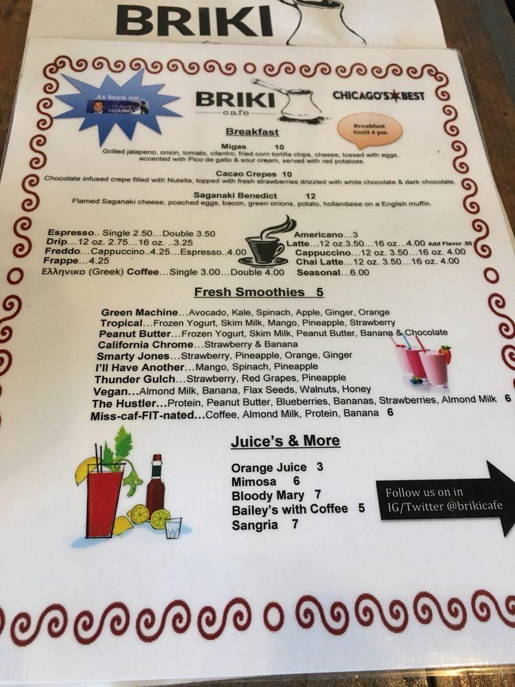 Menu at Briki Cafe, Addison