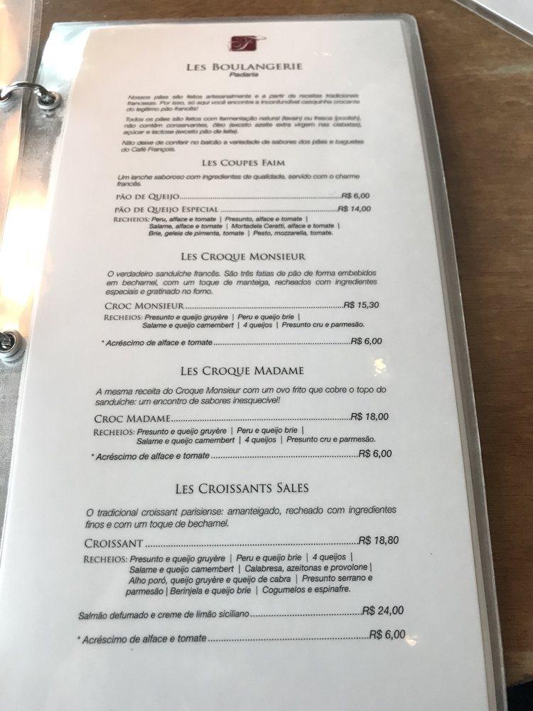 Menu at Café François, Florianópolis, Corporate Park Rodovia