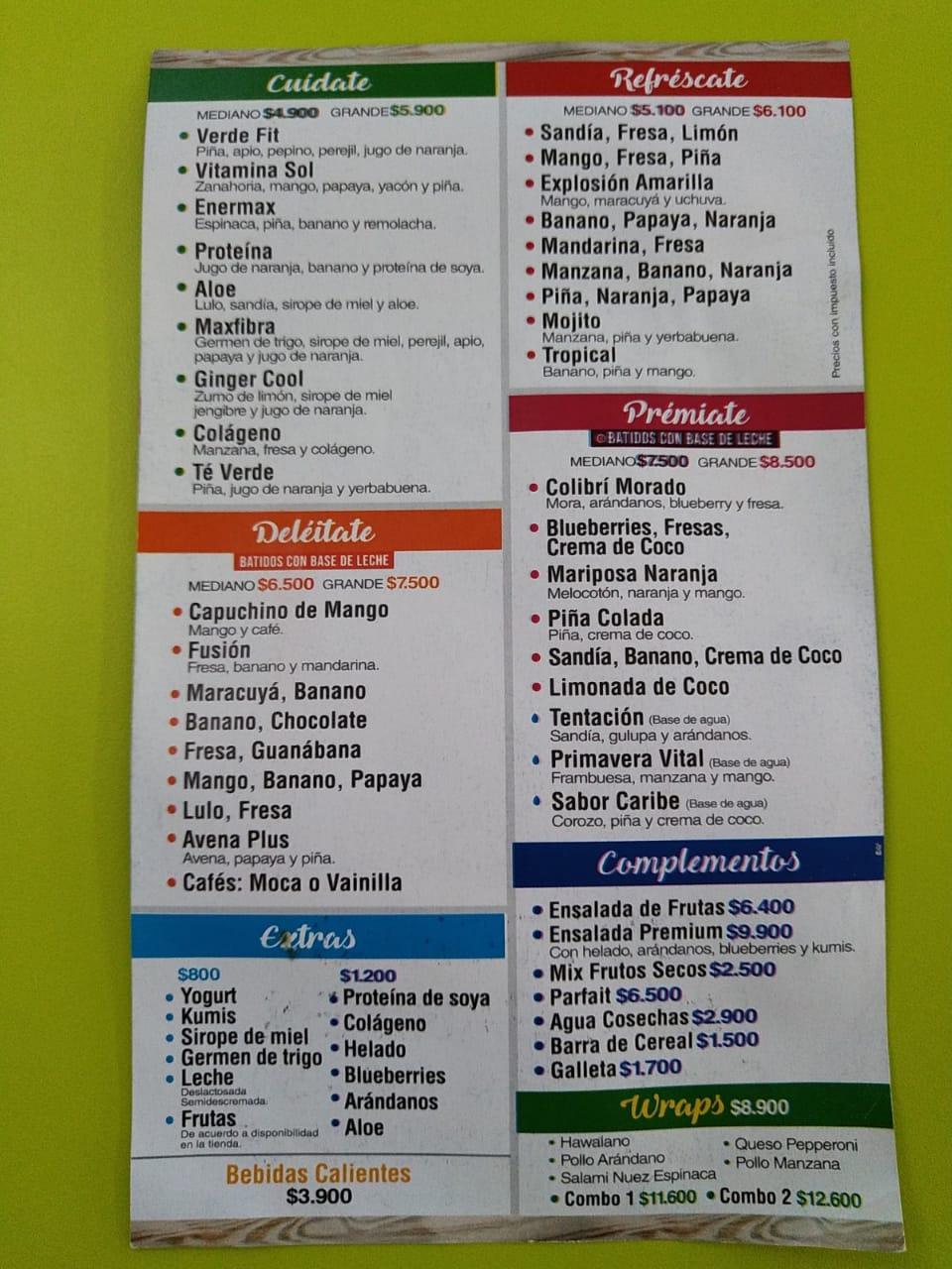 Menu at Cosechas Blue Garden, Barranquilla