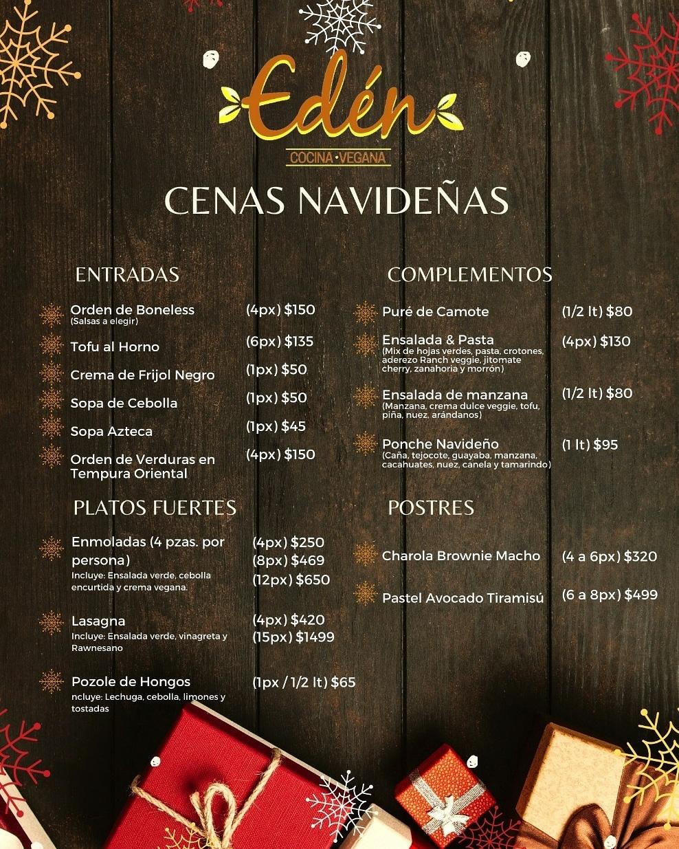 Menu at Edén restaurant, Guadalajara
