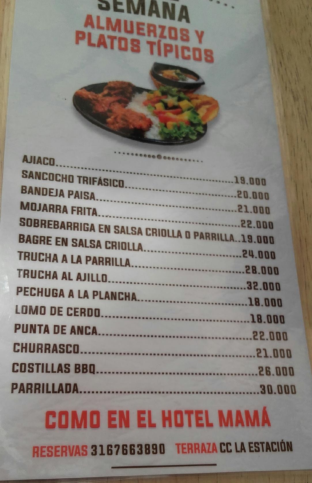Menu at Fonda Ave Maria restaurant, Ibagué