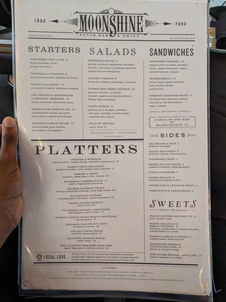 Menu at Moonshine Grill pub & bar, Austin, 303 Red River St