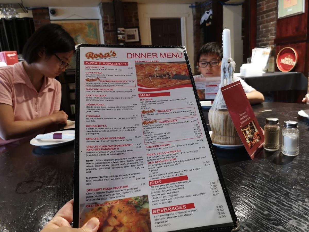 Menu at Rosa's Italian Restaurant, Amherstburg, 217 Sandwich St S