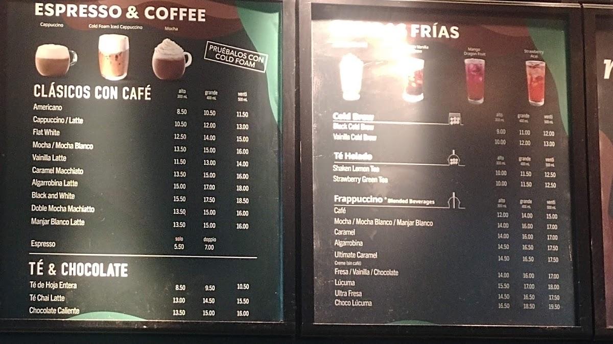 Carta del restaurante Starbucks - Aeropuerto, Callao, Second floor
