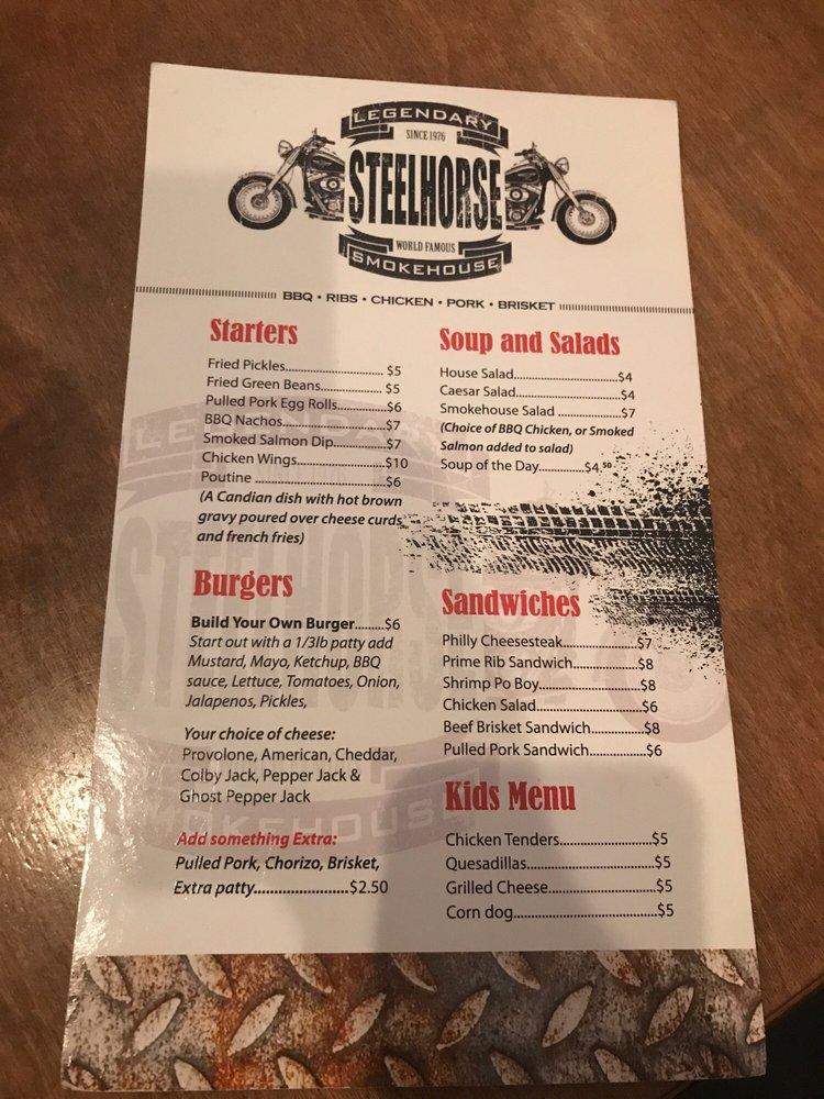 Menu at Steelhorse Smokehouse BBQ, Newberry
