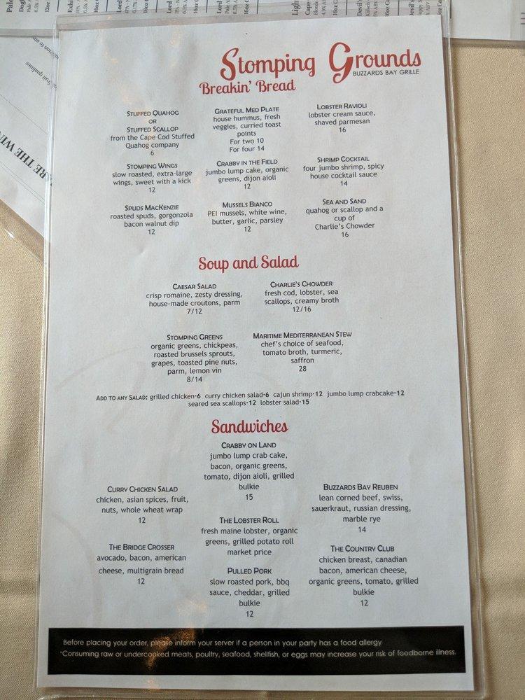 Menu at Stomping Grounds Grille pub & bar, Bourne