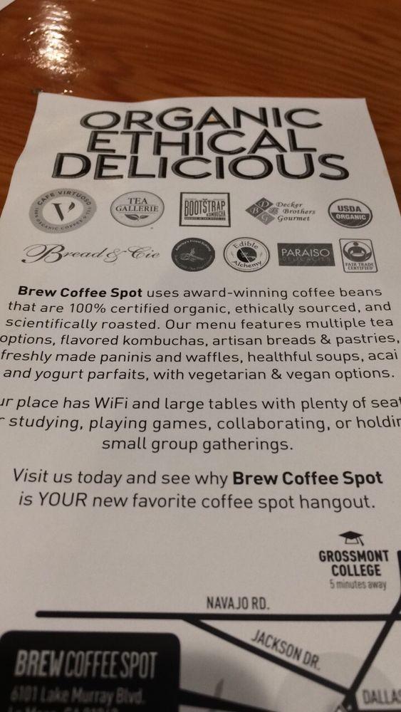 Menu at Brew Coffee Spot cafe, La Mesa
