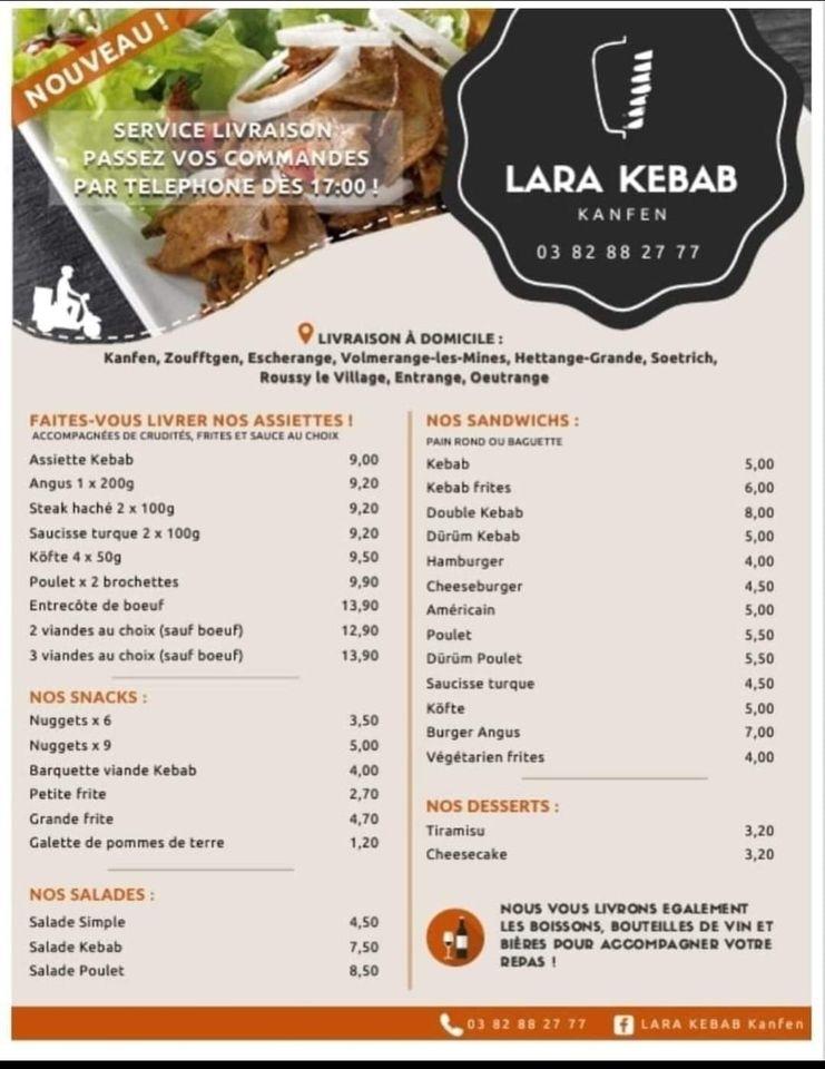 Menu at Lara Kebab fast food, Kanfen