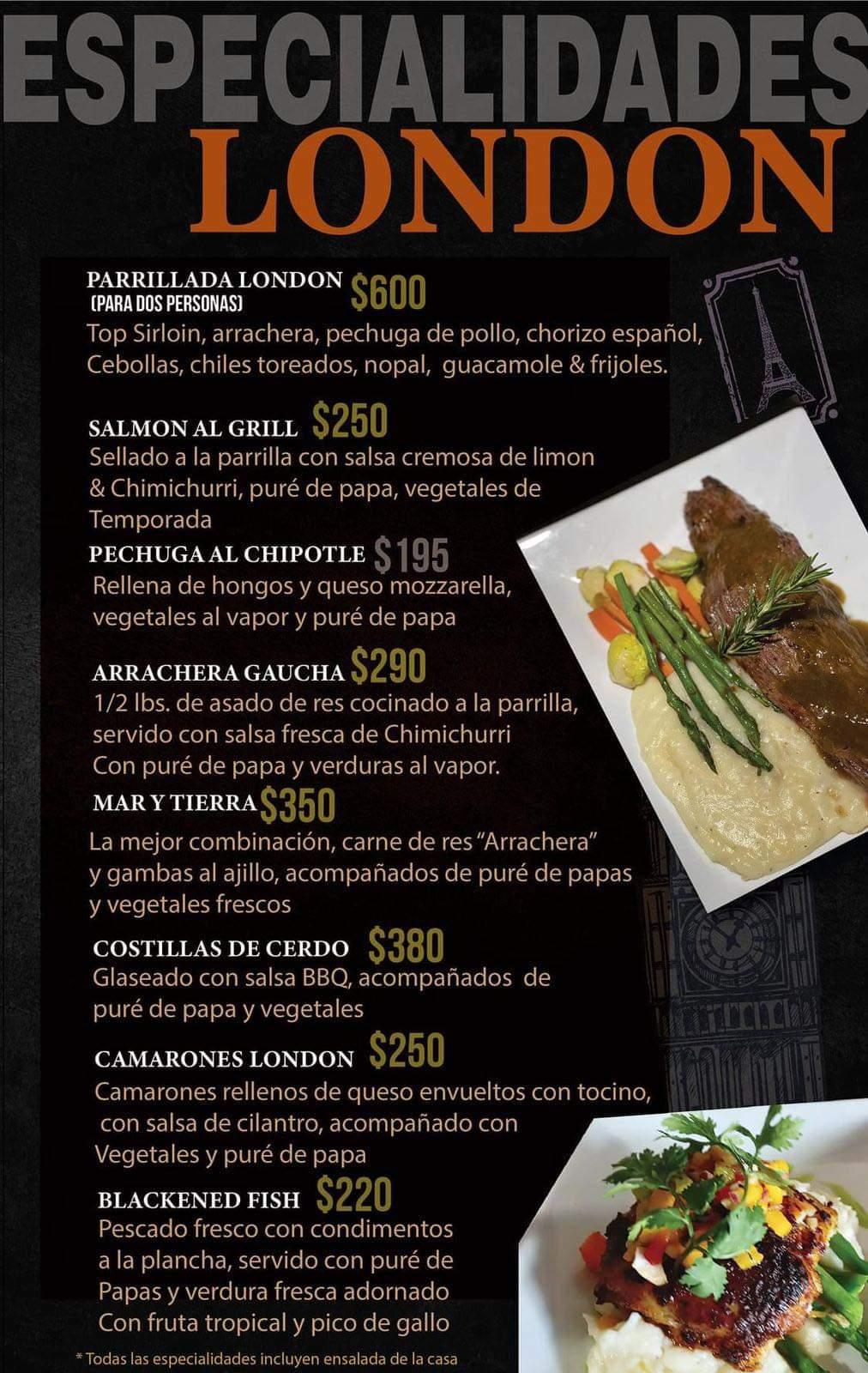 Menu at London café restaurant, Tijuana