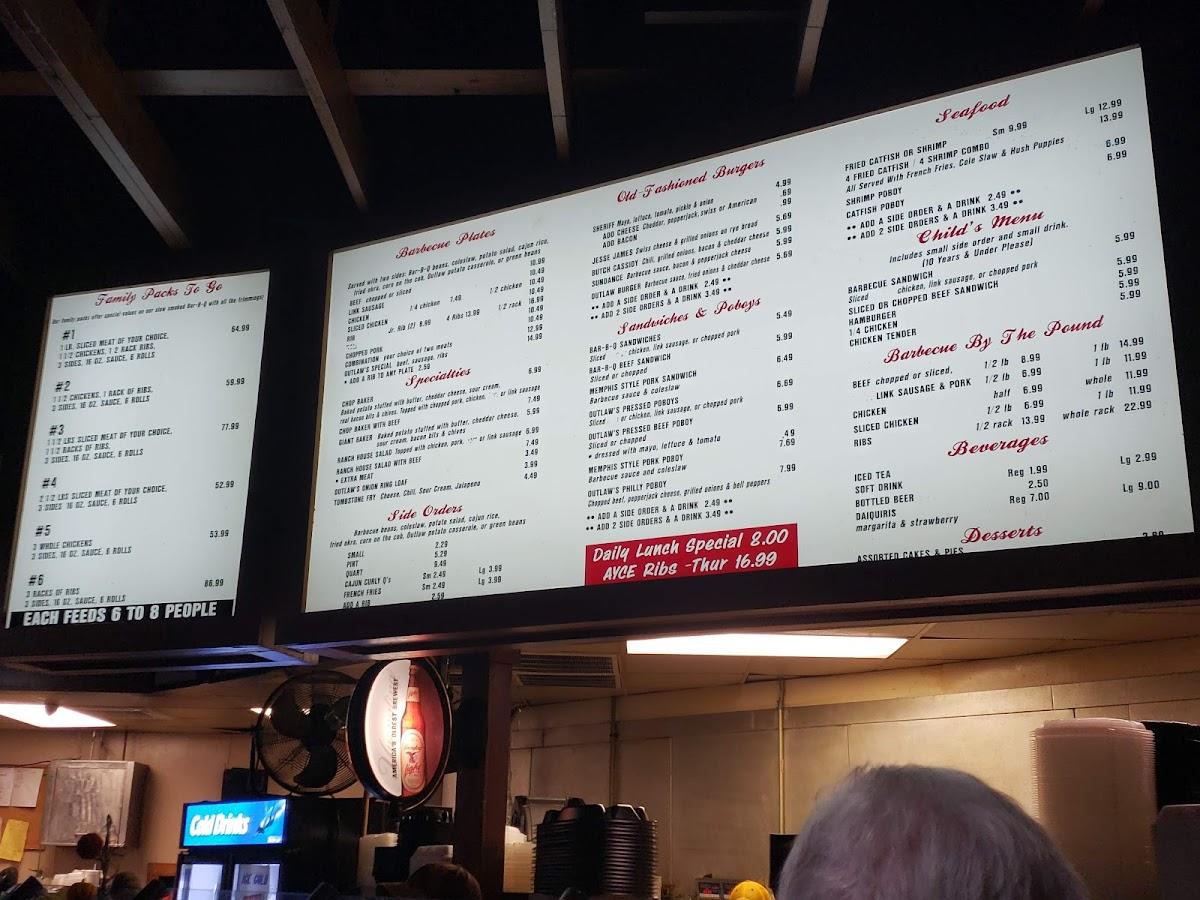 Menu at Outlaw's BBQ--Pineville, Pineville, 359 Kings Country Rd