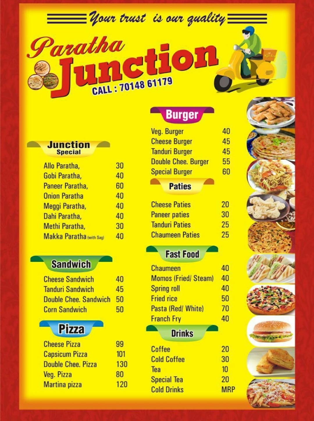 Menu at Paratha junction, Kota