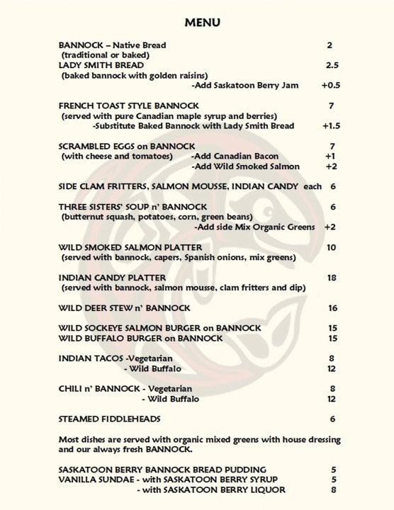 Menu at Salmon n' Bannock restaurant, Vancouver
