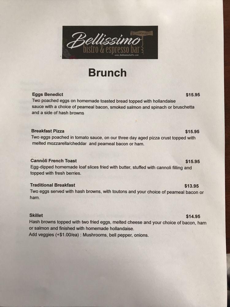 Menu at Bellissimo Bistro restaurant, St. John's