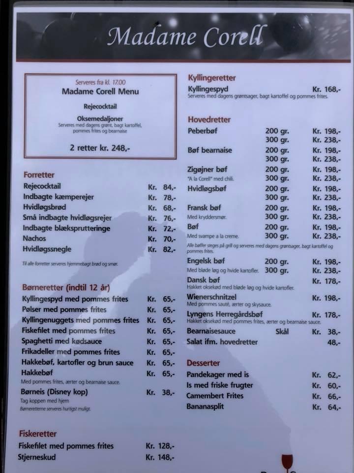 Menu at Madame Corell restaurant, Vig
