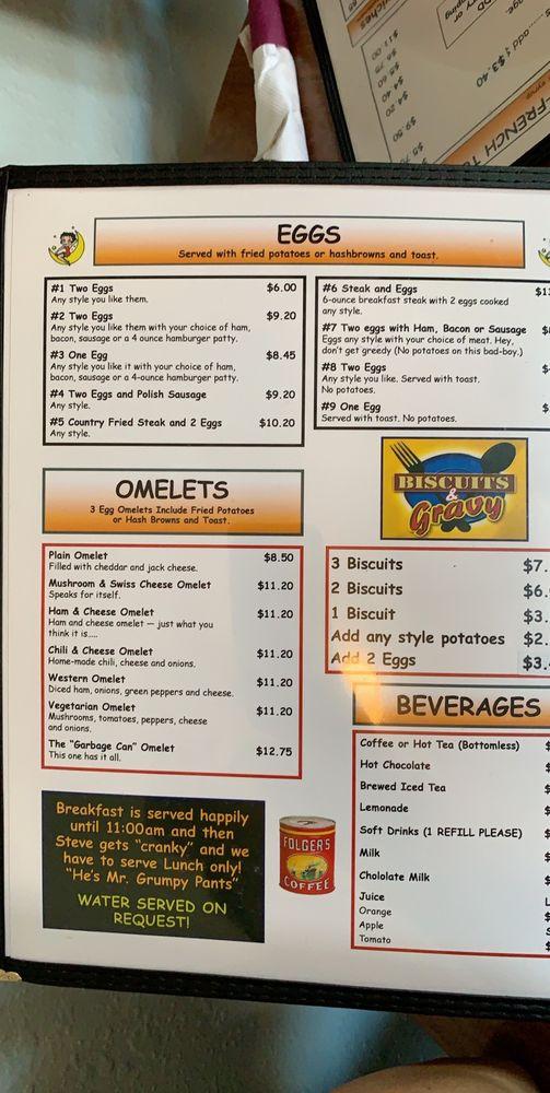 Menu at Our Place restaurant, Custer