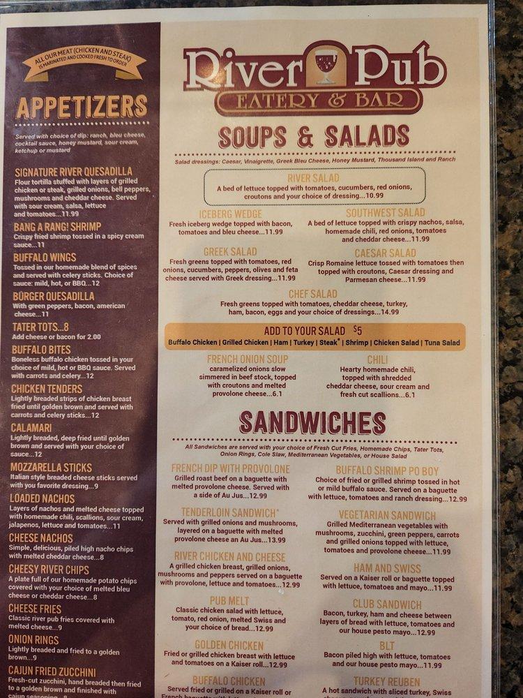 Menu at River Pub, Raleigh