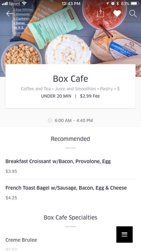 Menu at BOX CAFE, Everett