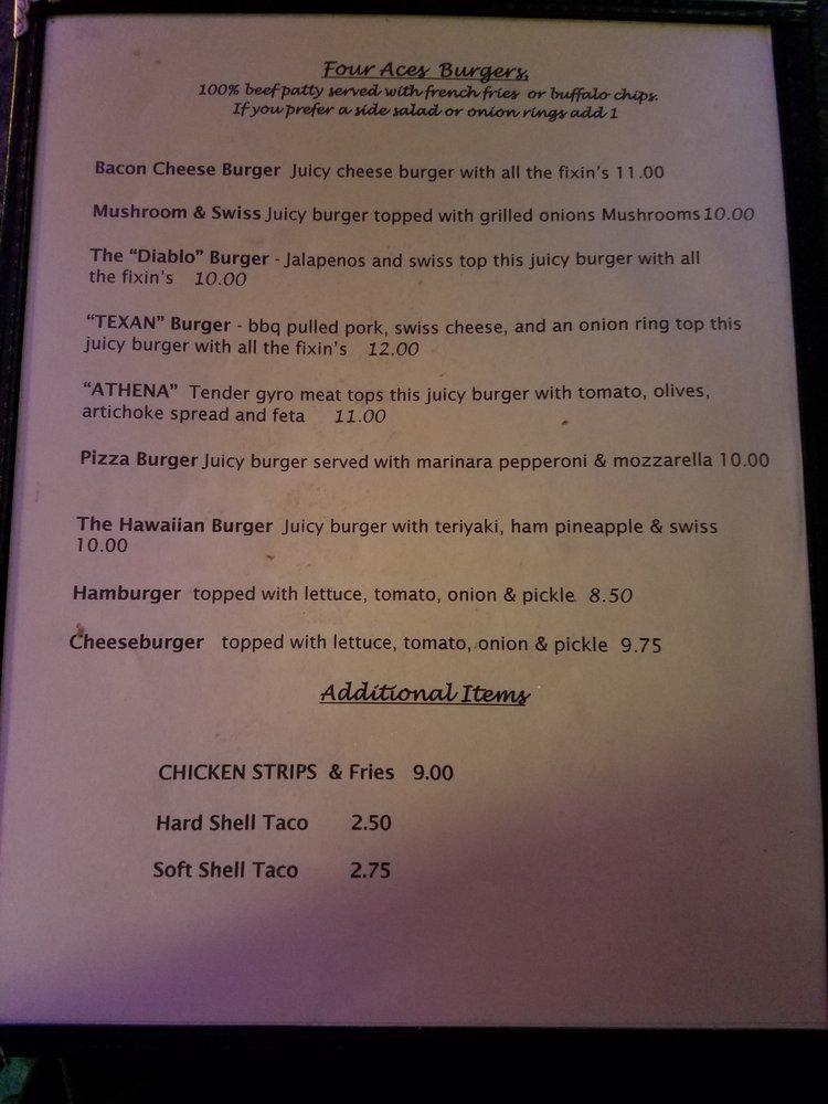 Menu at Four Aces Bar, Superior, 20 Mullan Rd W
