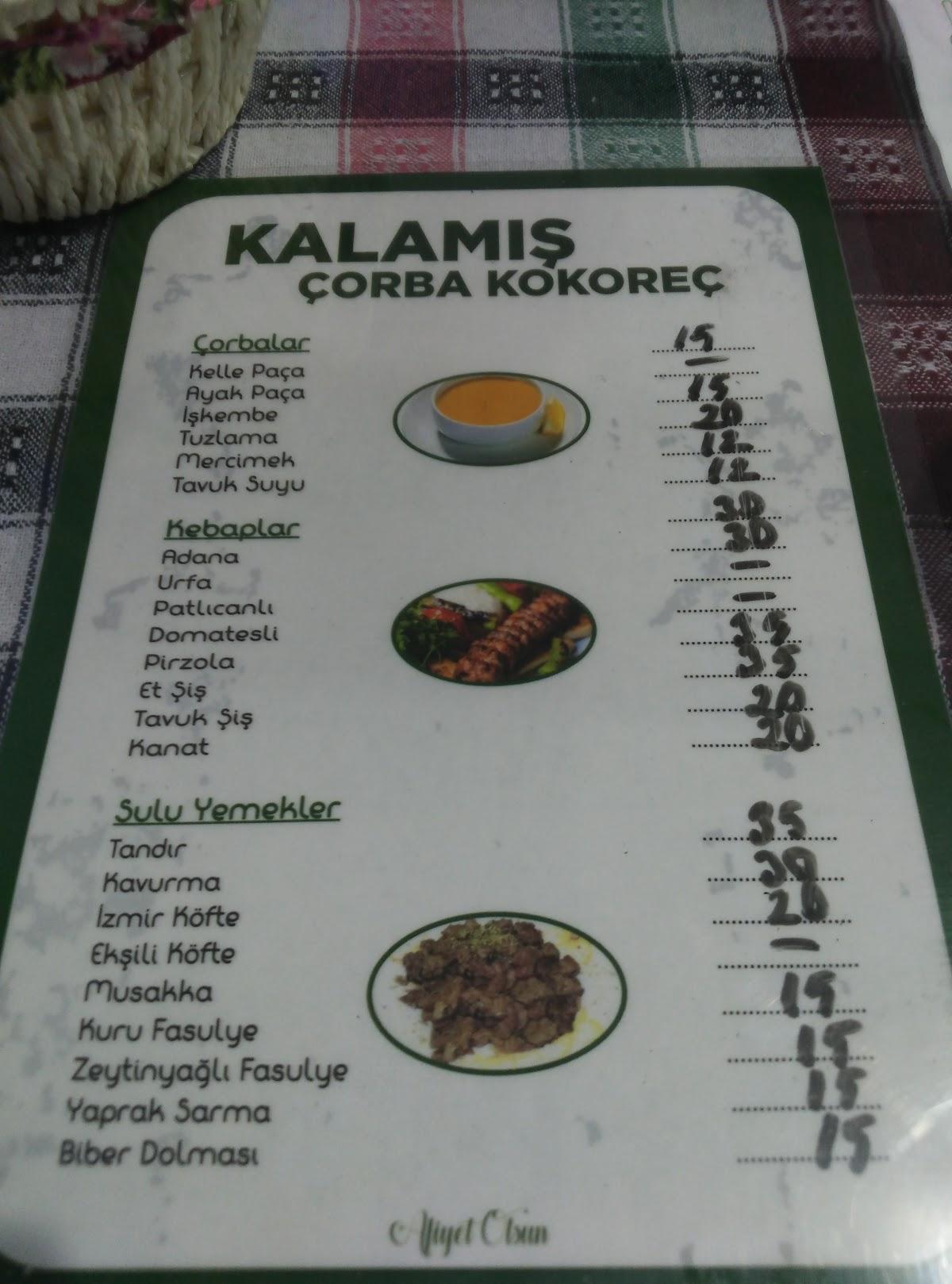 Menu at Kalamış Çorbacısı, Turkey
