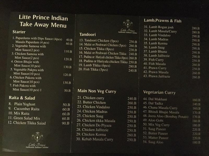 Menu at Little Prince restaurant, Choeng Thale