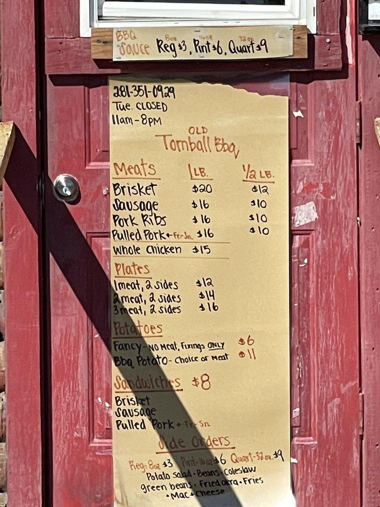 Menu at Old Tomball BBQ, Tomball