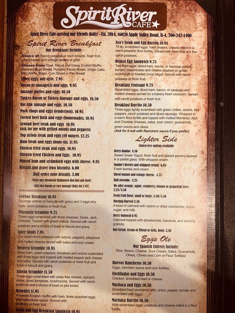 Menu at Spirit River Café cafe, Apple Valley